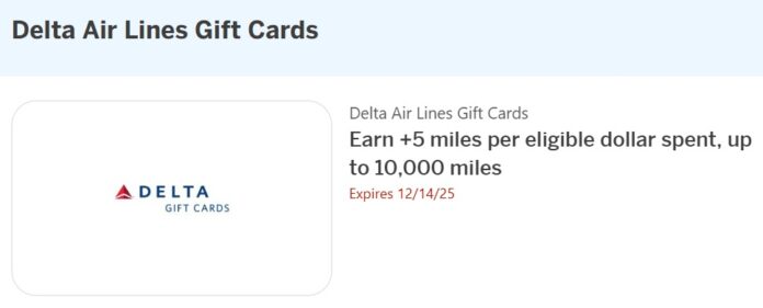 Delta gift card Amex Offer: Get +5 SkyMiles on up to $2,000 spend