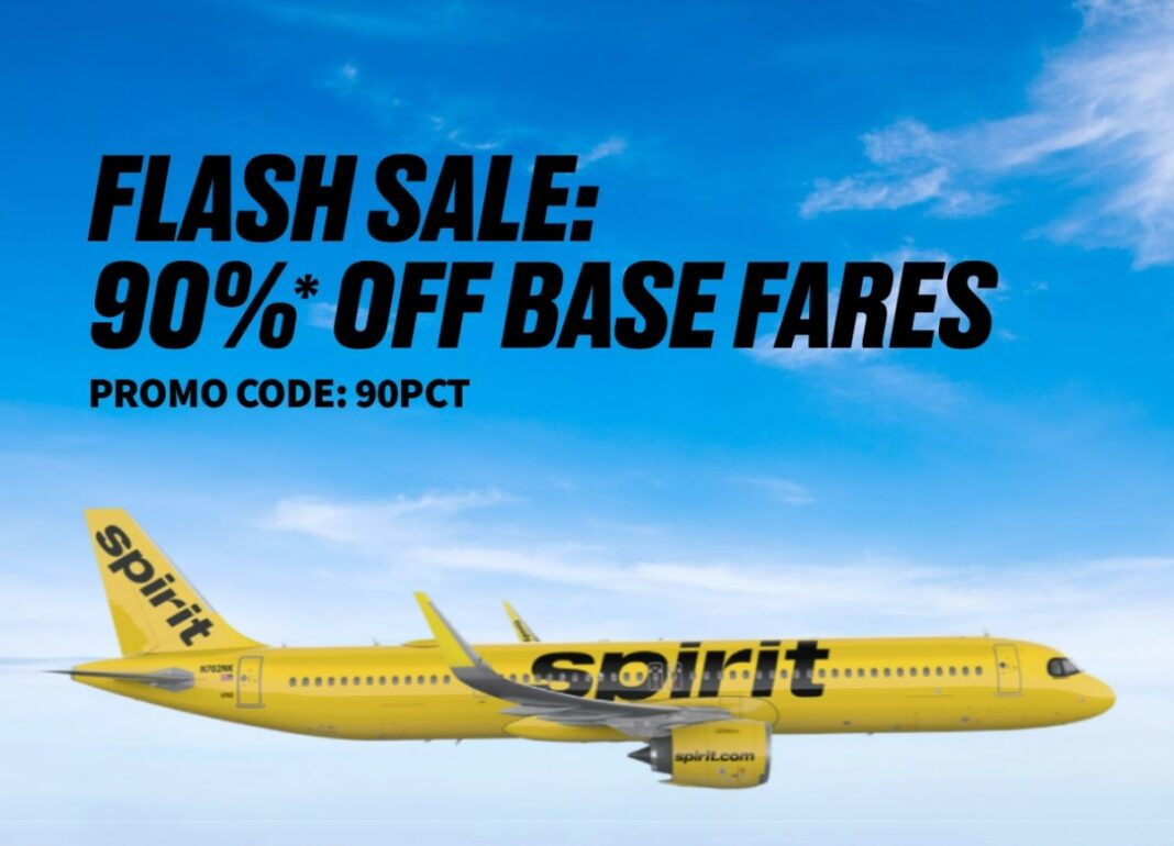 (EXPIRED) Spirit sale: Save 90% on base fares with promo code 90PCT