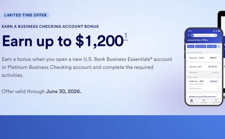 US Bank: Up to a $1200 bonus with new business checking account