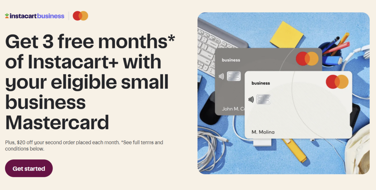 Free Instacart+ and $20/month in credits with a business Mastercard