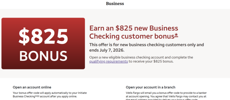Wells Fargo: $400 / $825 bonus for new business checking account (no ...