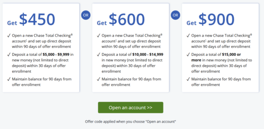 Up to $900 bonus with a new Chase checking account (no savings needed)