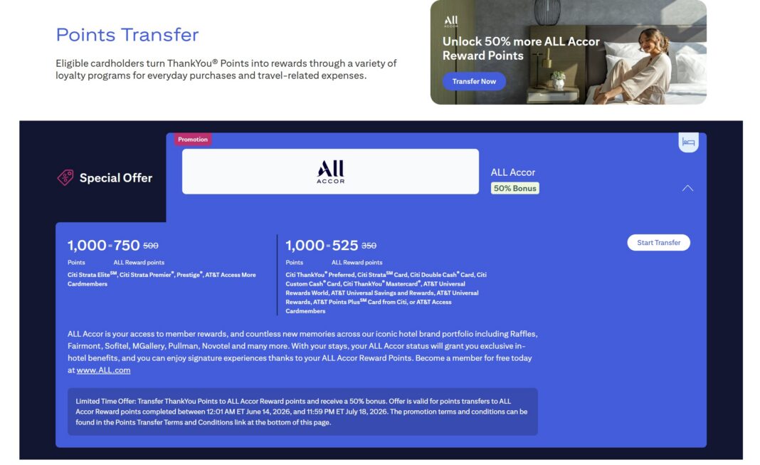 50% transfer bonus to ALL Accor from Citi Thank You